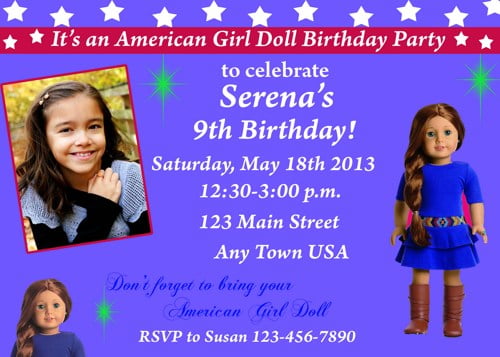 American Girl Dolls Birthday Party Invitations