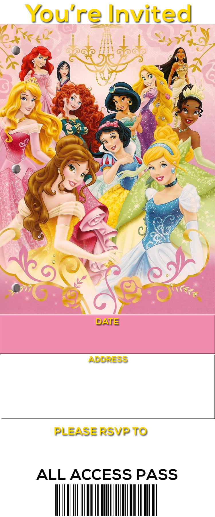 FREE Printable Disney Princess Ticket Invitation Template