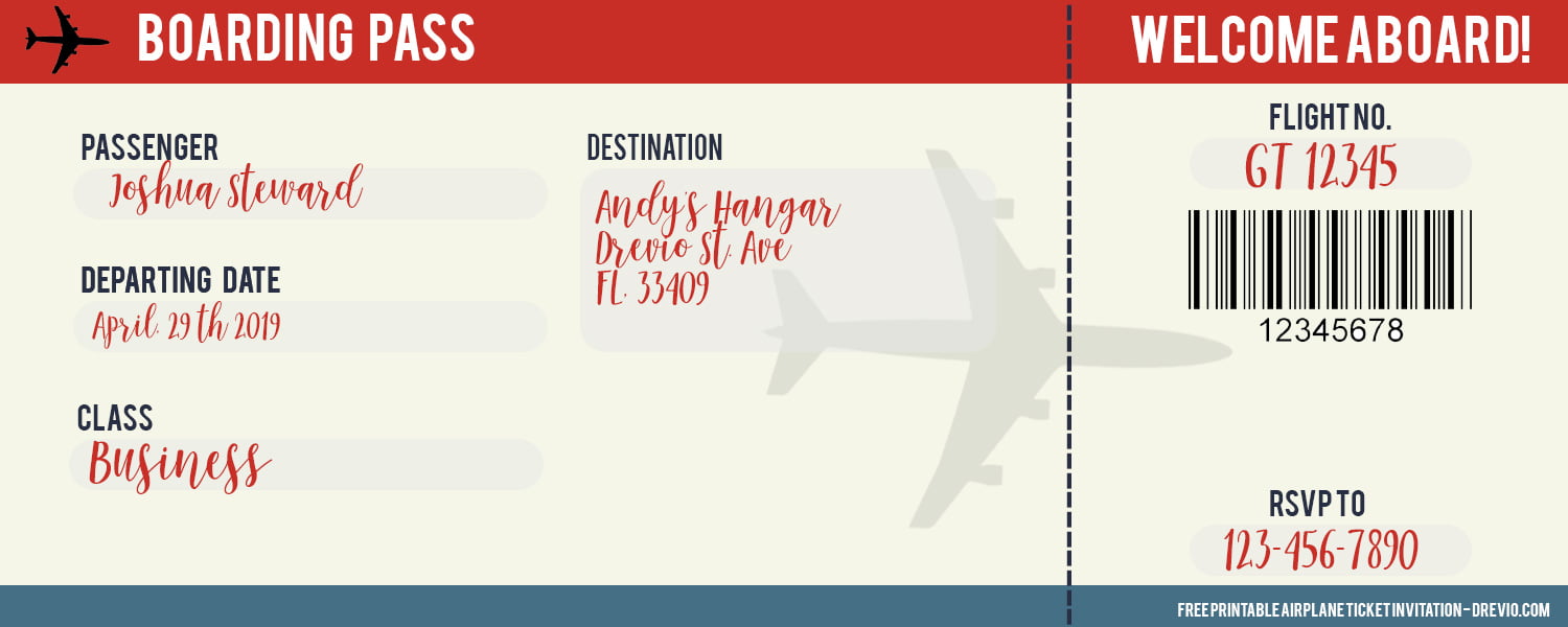 FREE Airplane Ticket Birthday Invitation Templates