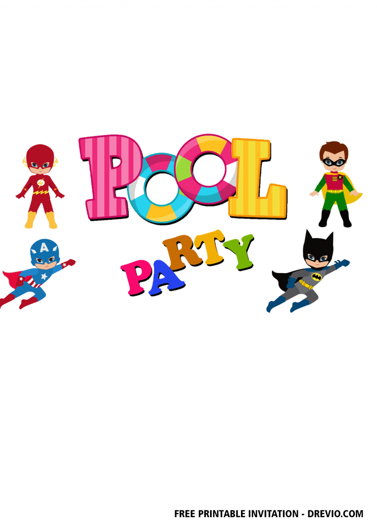 FREE Superhero Pool Party Invitation Templates