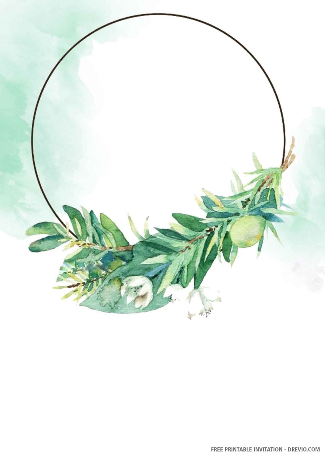 (FREE PRINTABLE) – Watercolor Eucalyptus Wedding Invitation Templates