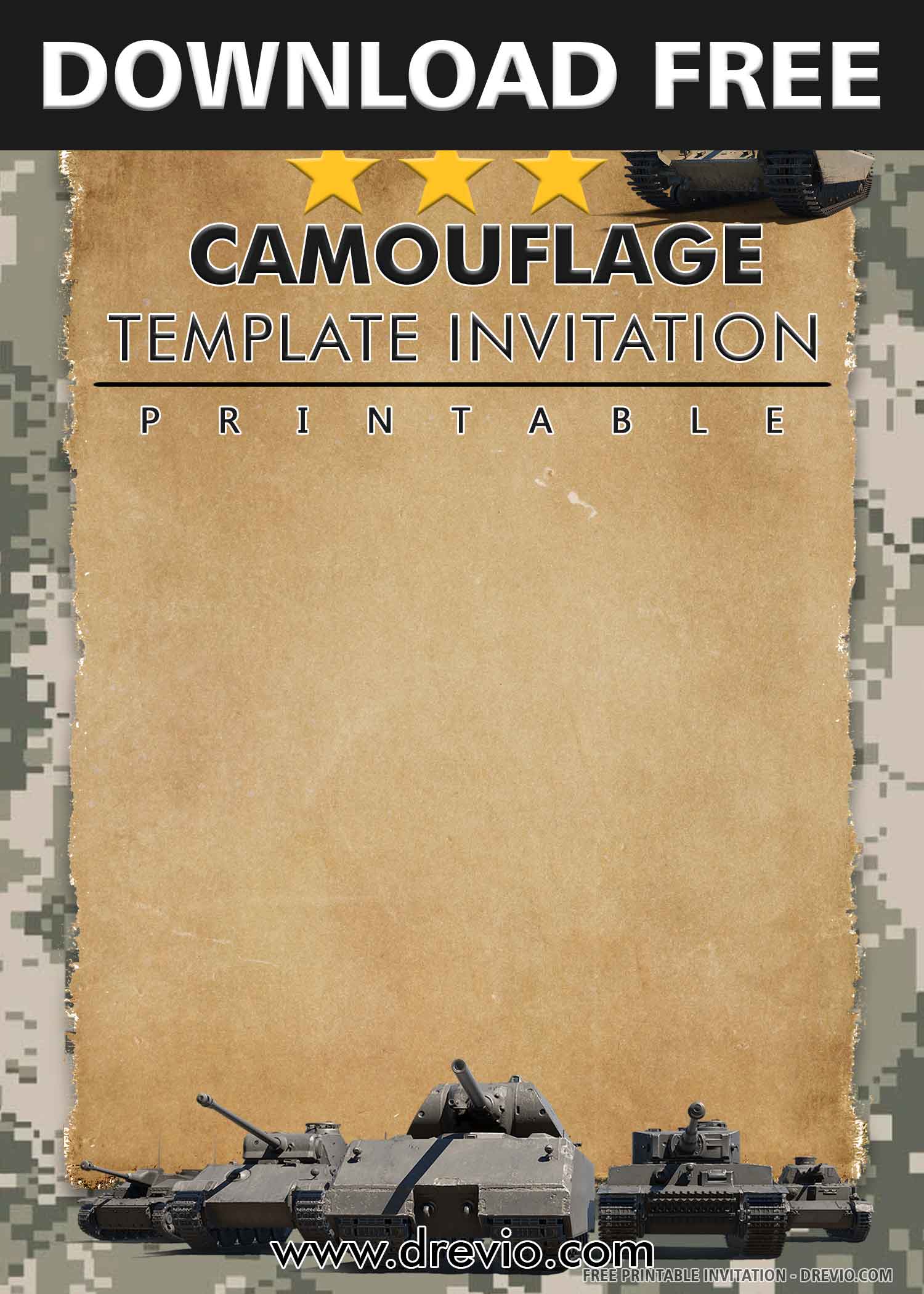(FREE PRINTABLE) – Military Camouflage Birthday Invitation Templates