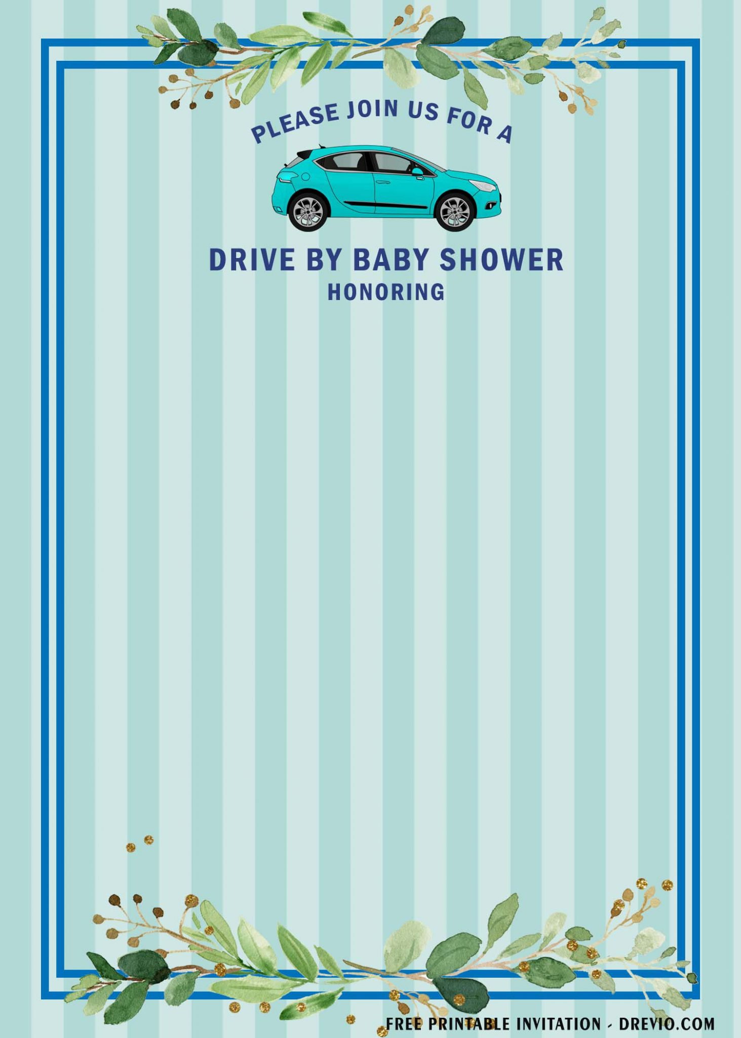 (FREE Printable) - Vintage Blue Frame Drive By Invitation Templates