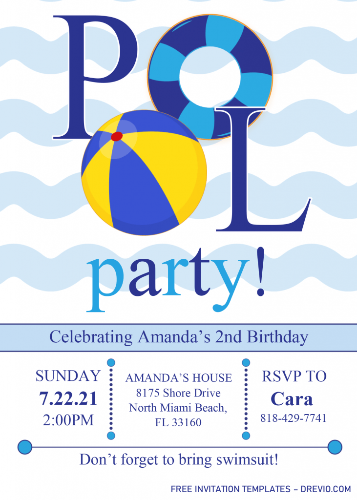 Pool Party Invitation Templates - Editable .Docx