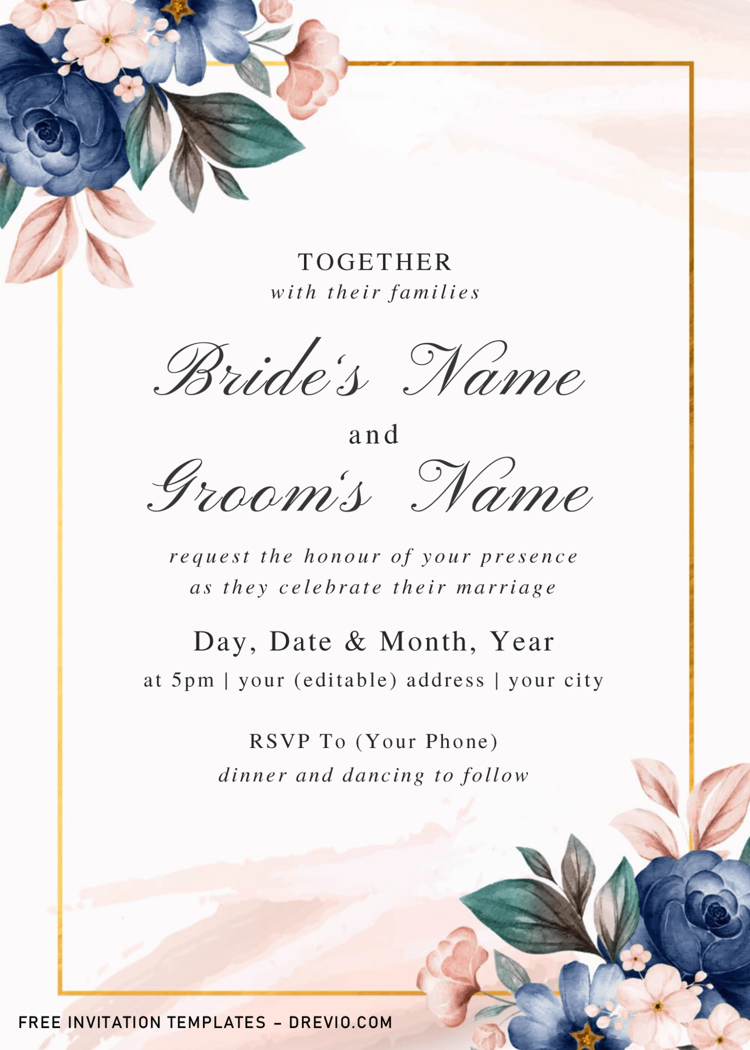 Blue Rose Invitation Templates - Editable With MS Word