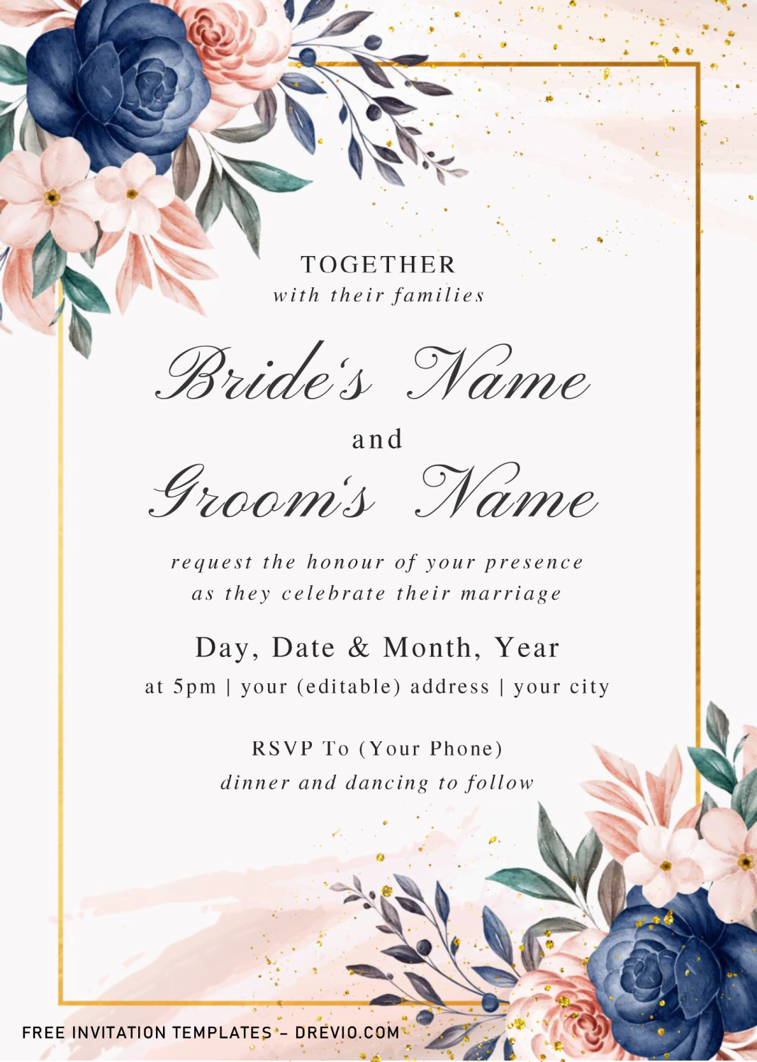 Blue Rose Invitation Templates - Editable With MS Word