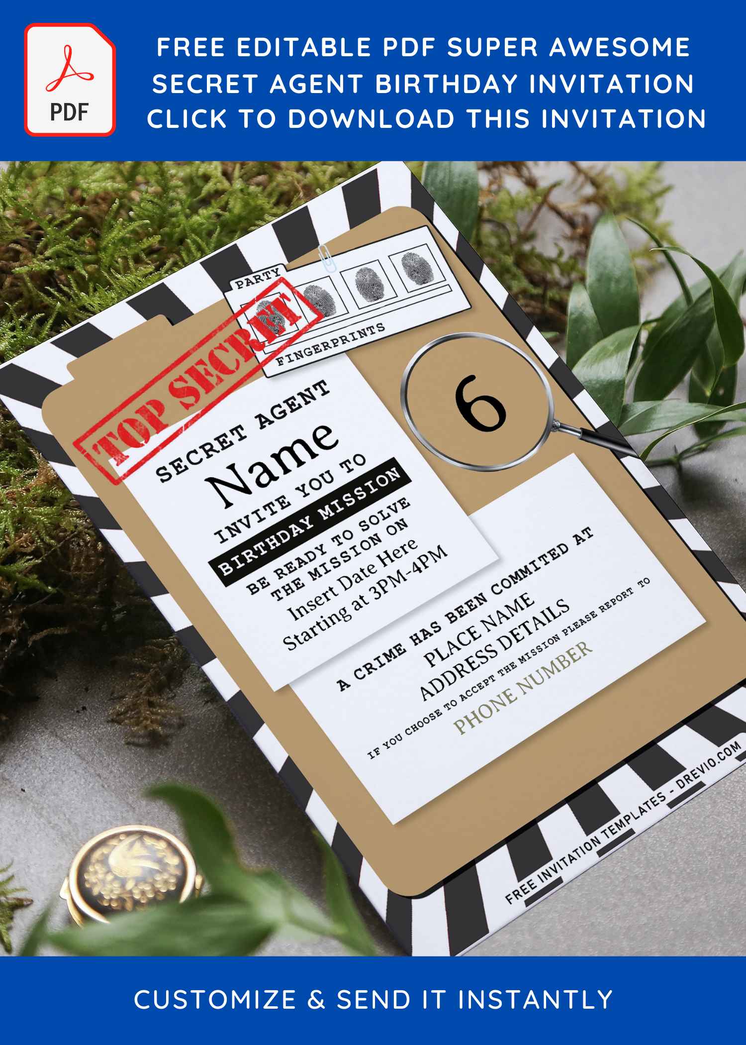 (Free Editable PDF) Super Awesome Secret Agent Birthday Invitation ...