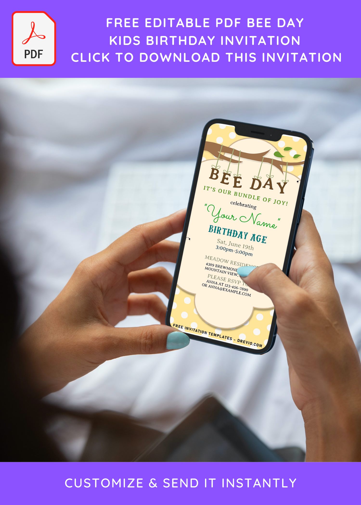 (Free Editable PDF) Happy Bee Day Birthday Invitation Templates