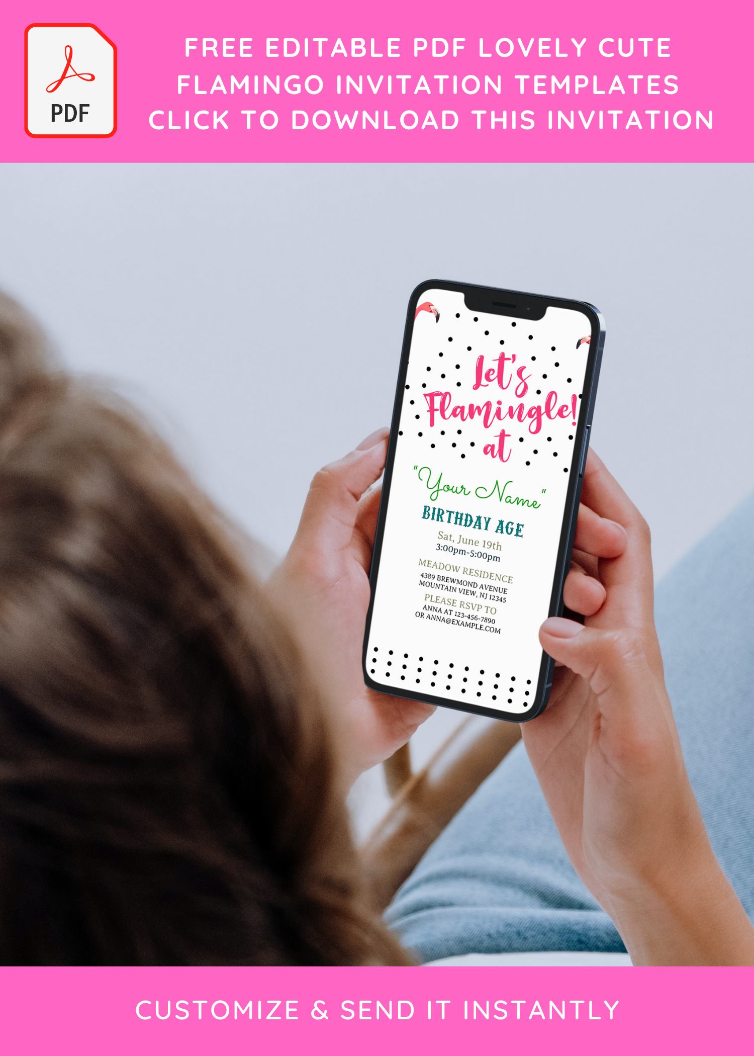 (Free Editable PDF) Adorable Flamingo Flamingle Birthday Invitation ...