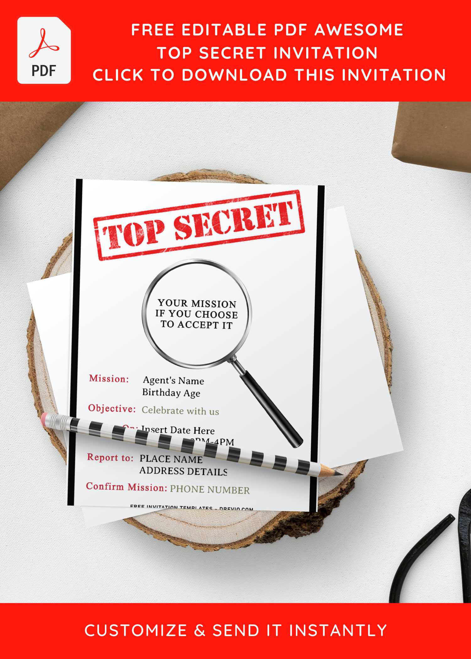 (Free Editable PDF) Top Secret X-File Themed Birthday Invitation Templates