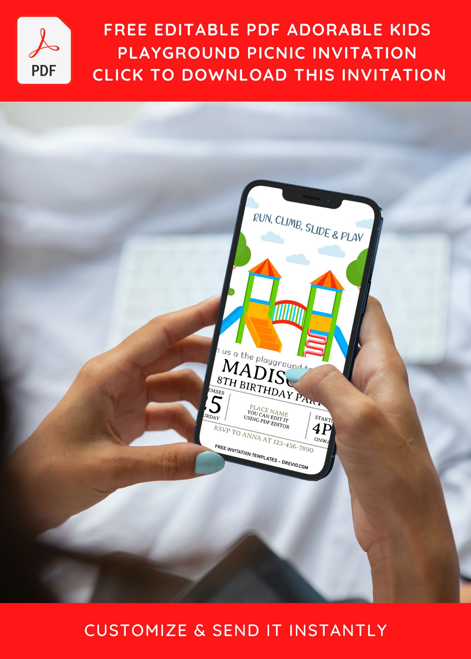 (Free Editable PDF) Adorable Kids Playground Picnic Invitation Templates