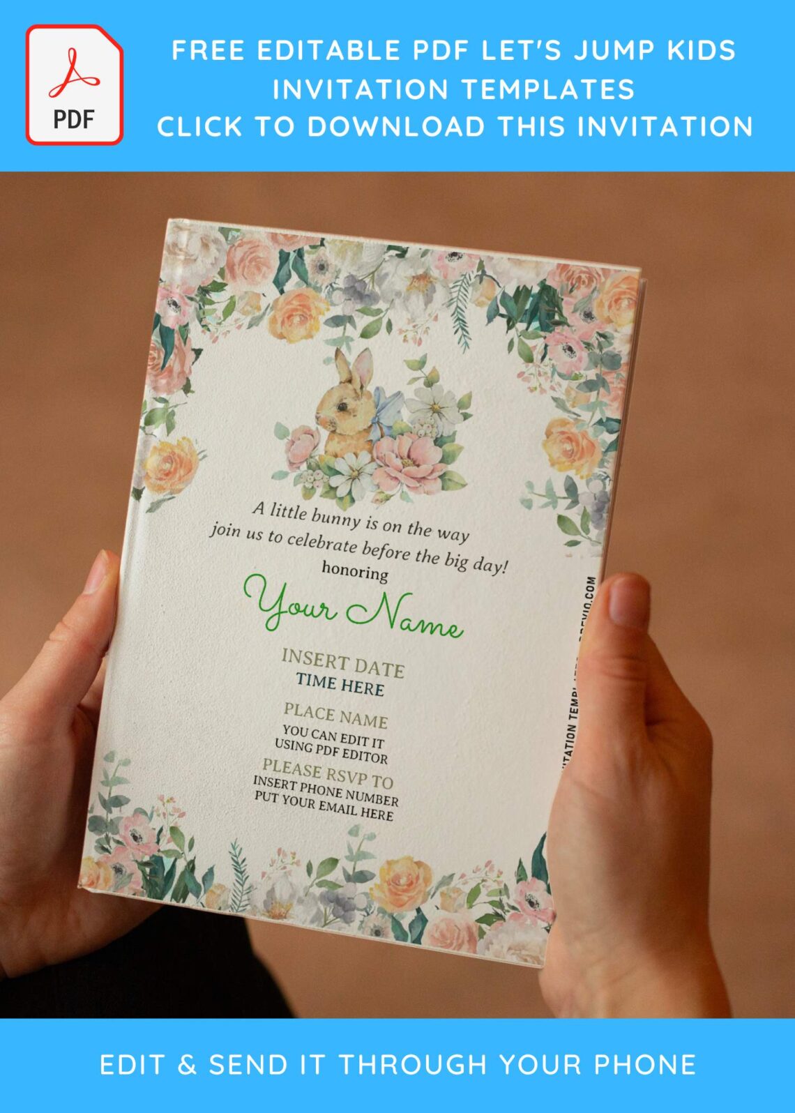 (Free Editable PDF) Lovely Little Bunny Invitation Templates