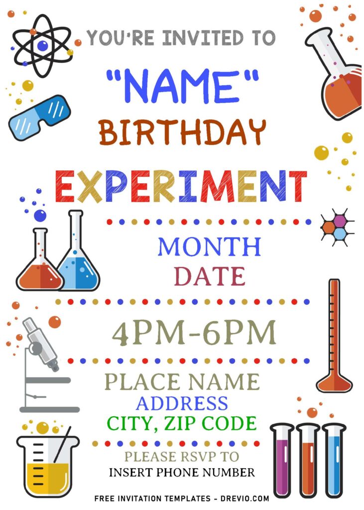 (Free Editable PDF) Explosive Fun Mad Science Party Invitation Templates