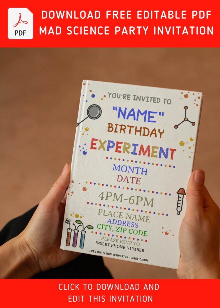 (Free Editable PDF) Explosive Fun Mad Science Party Invitation Templates