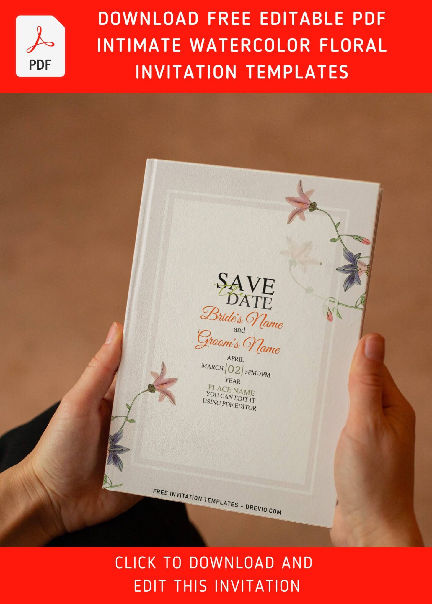 (Free Editable PDF) Blossoming Intimate Floral Wedding Invitation Templates