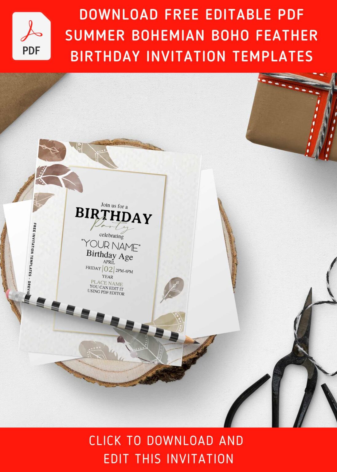 (Free Editable PDF) Summer Boho Macramé Feather Invitation Templates