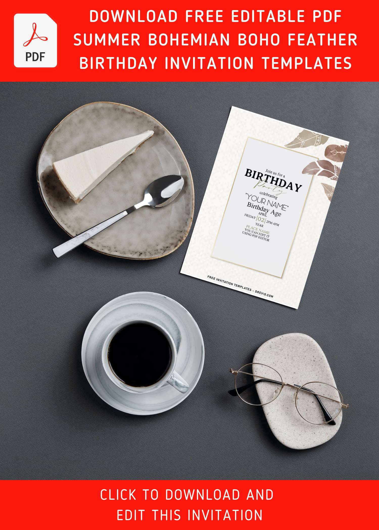 (Free Editable PDF) Summer Boho Macramé Feather Invitation Templates