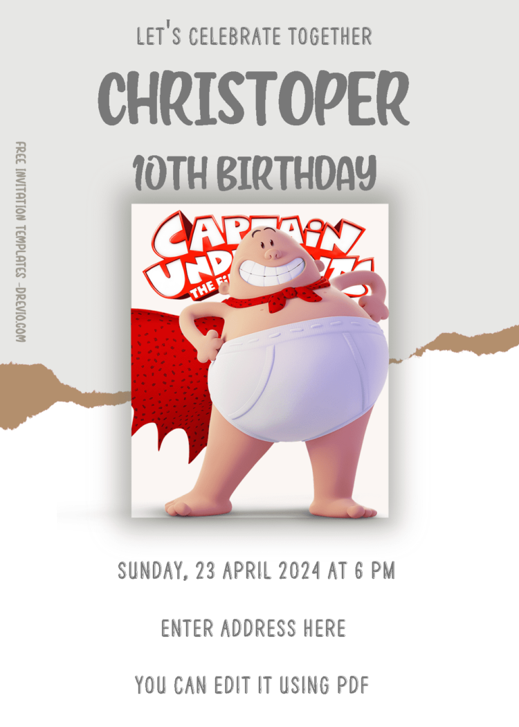( Free Editable PDF ) Captain Underpants Birthday Invitation Templates