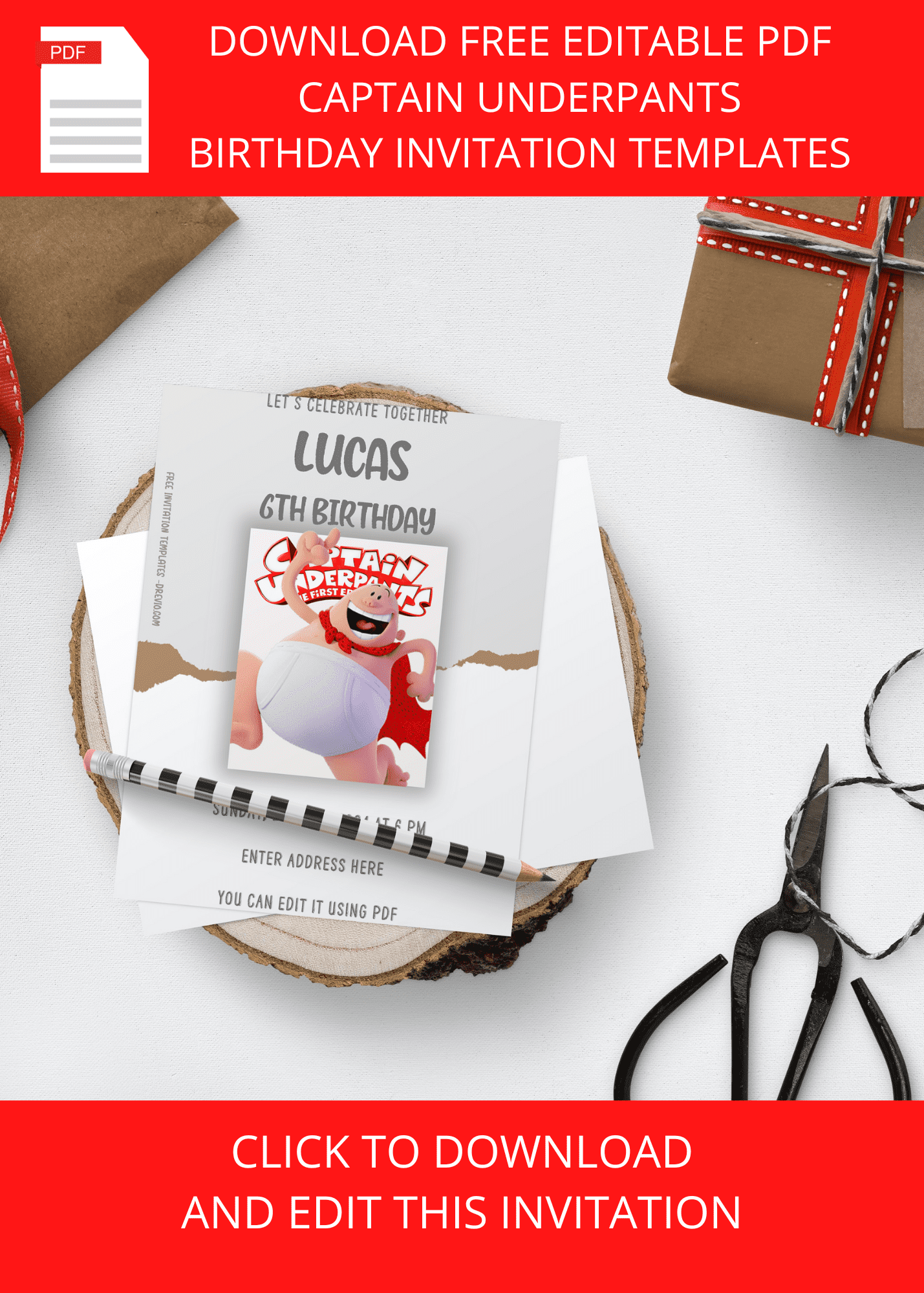 ( Free Editable PDF ) Captain Underpants Birthday Invitation Templates