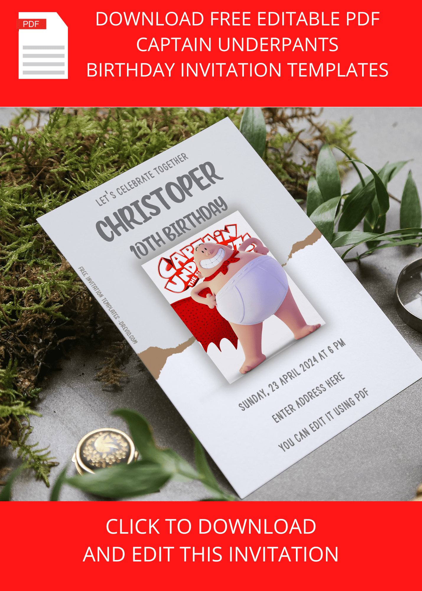 ( Free Editable PDF ) Captain Underpants Birthday Invitation Templates