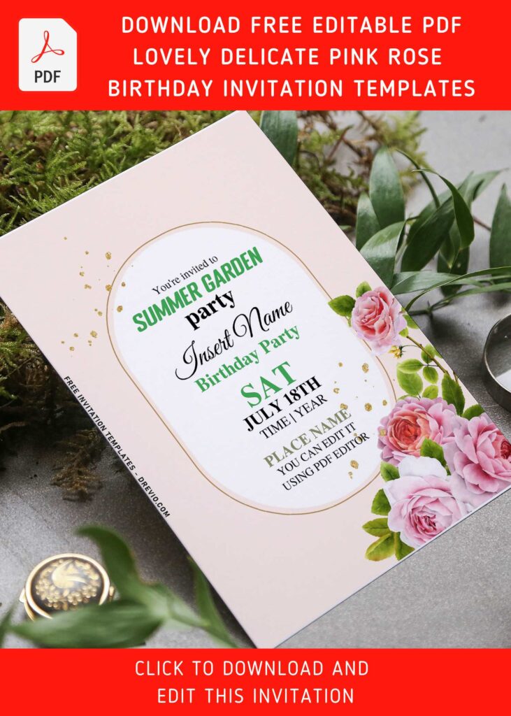 (Free Editable PDF) Sparkling Gold And Satin Pink Rose Invitation Templates