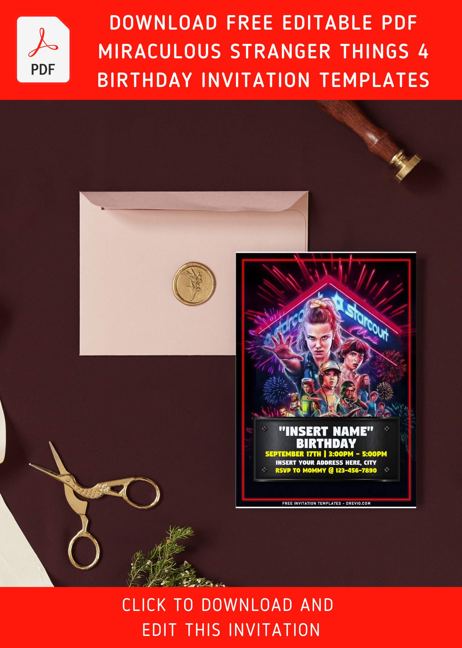 (Free Editable PDF) Retro 80's Stranger Things Halloween Birthday ...