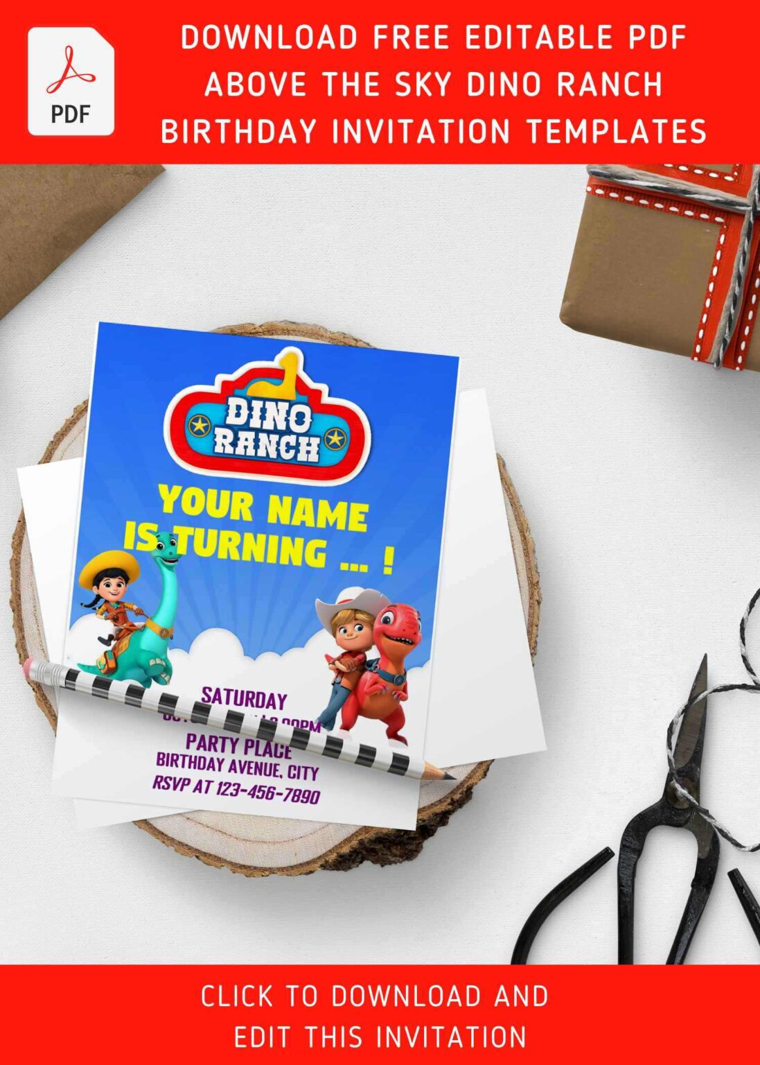 (Free Editable PDF) Playful Energetic Dino Ranch Birthday Invitation ...