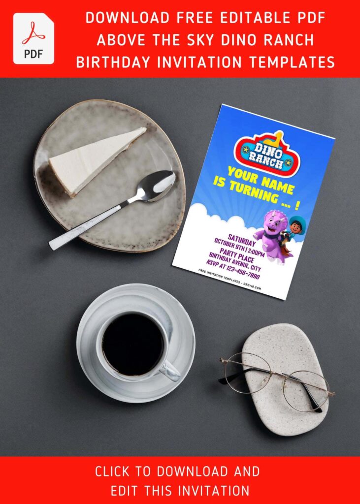 (Free Editable PDF) Playful Energetic Dino Ranch Birthday Invitation ...