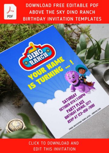 (Free Editable PDF) Playful Energetic Dino Ranch Birthday Invitation ...