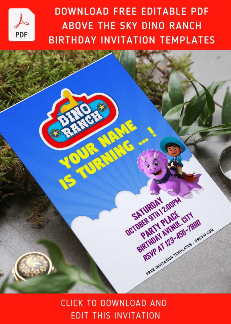 (Free Editable PDF) Playful Energetic Dino Ranch Birthday Invitation ...