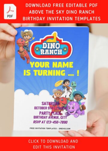 (Free Editable PDF) Playful Energetic Dino Ranch Birthday Invitation ...