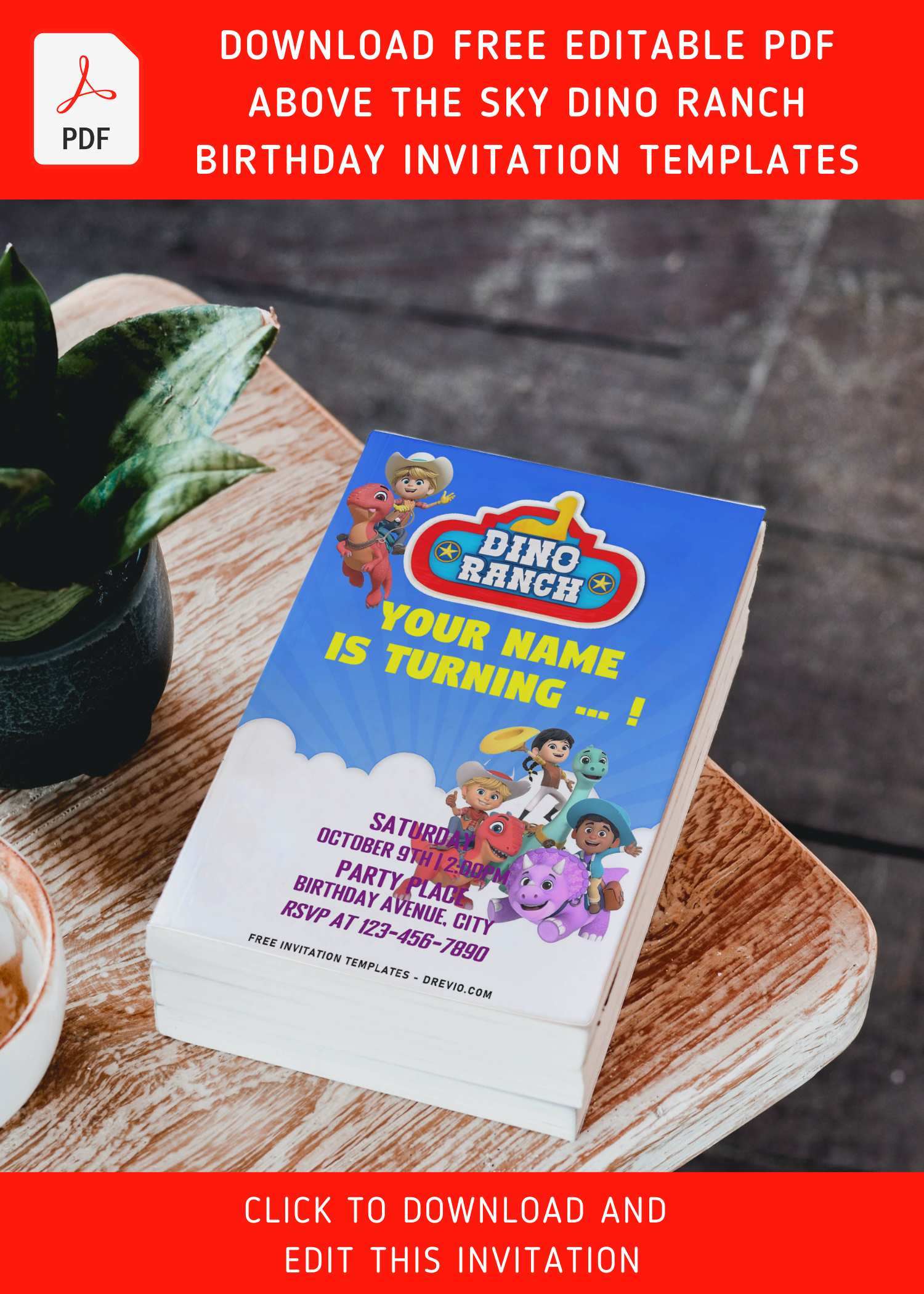 (Free Editable PDF) Playful Energetic Dino Ranch Birthday Invitation ...