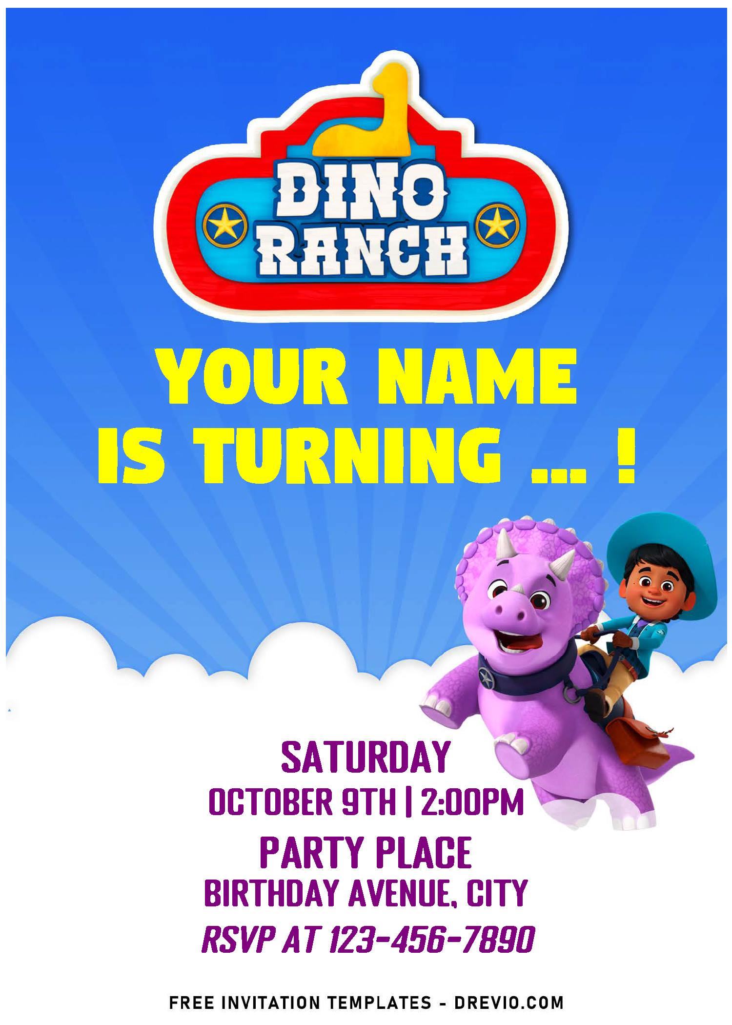 (Free Editable PDF) Playful Energetic Dino Ranch Birthday Invitation ...