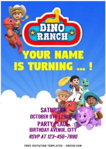 (Free Editable PDF) Playful Energetic Dino Ranch Birthday Invitation ...
