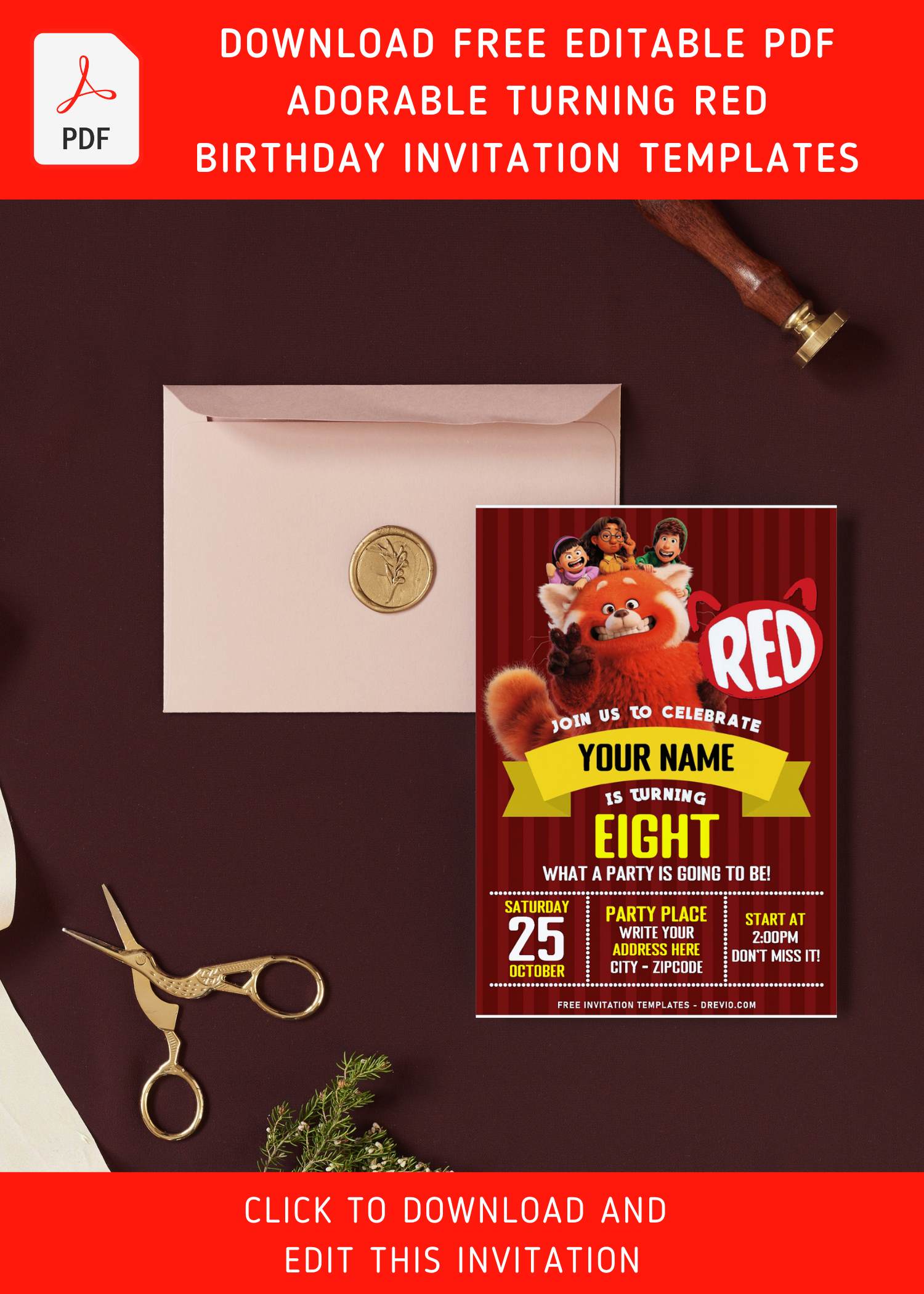 (Free Editable PDF) Playful Turning Red Birthday Invitation Templates