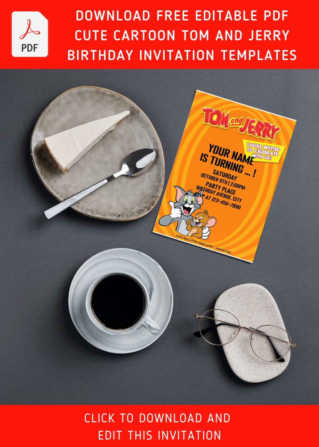 (Free Editable PDF) Classic Cartoon Tom And Jerry Birthday Invitation ...