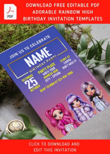 (Free Editable PDF) Adorable Fancy Rainbow High Birthday Invitation ...