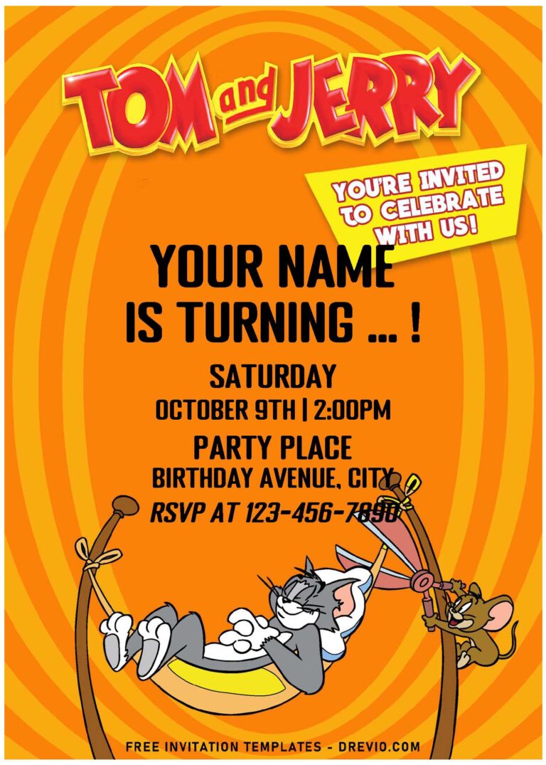 (Free Editable PDF) Classic Cartoon Tom And Jerry Birthday Invitation ...