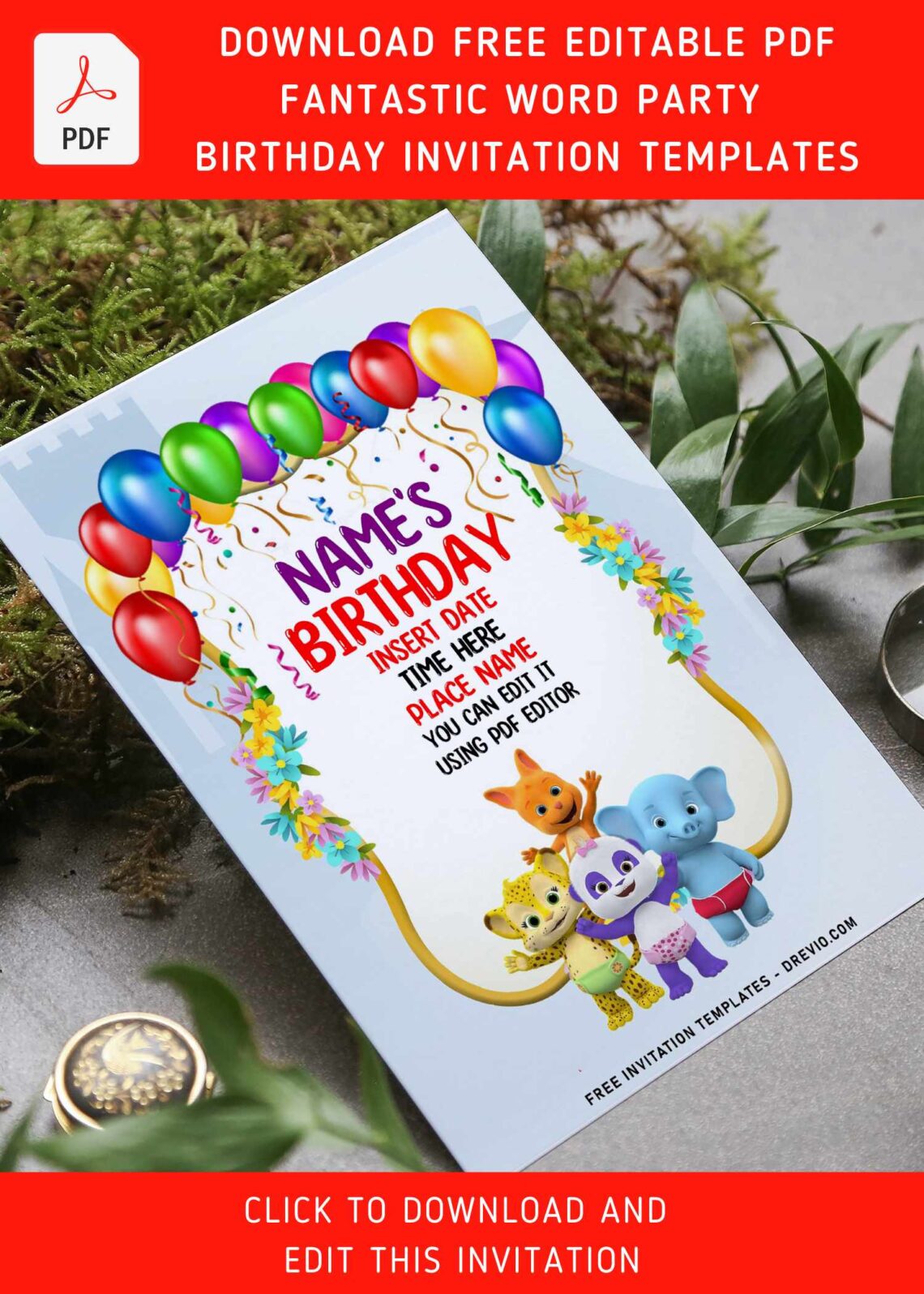 (Free Editable PDF) Cheerful Word Party First Birthday Invitation Templates