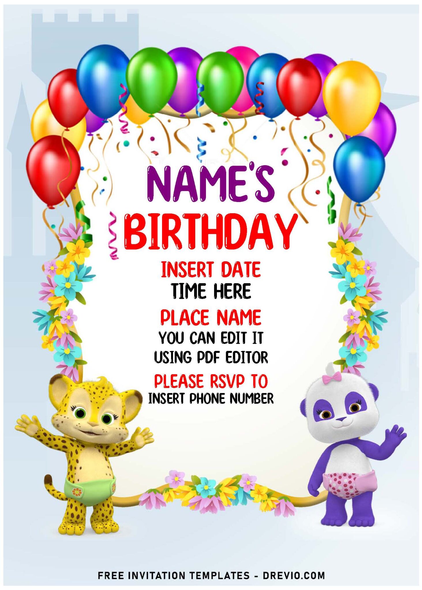 (Free Editable PDF) Cheerful Word Party First Birthday Invitation Templates