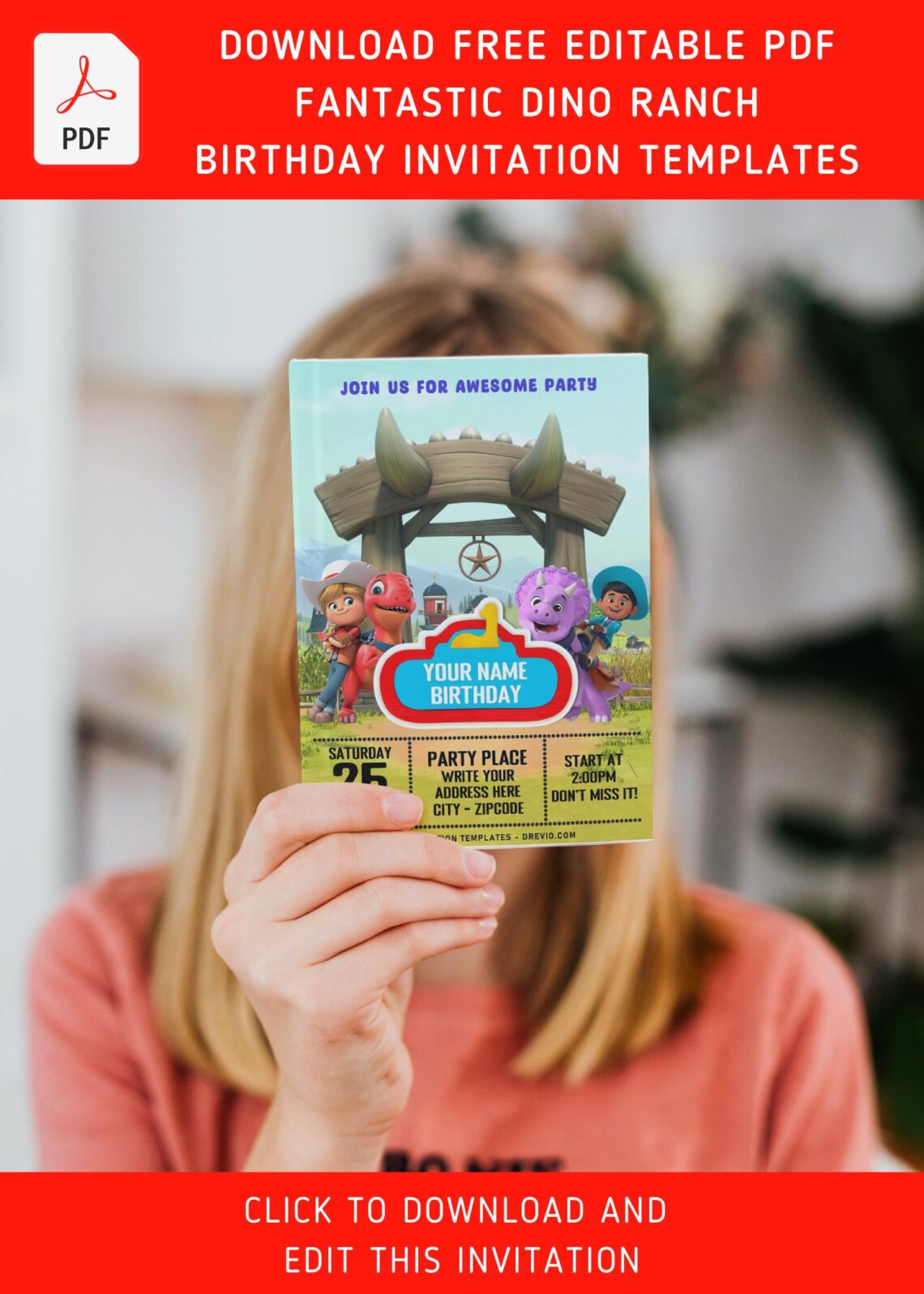 (Free Editable PDF) Pre-Westoric Dino Ranch Birthday Invitation Templates