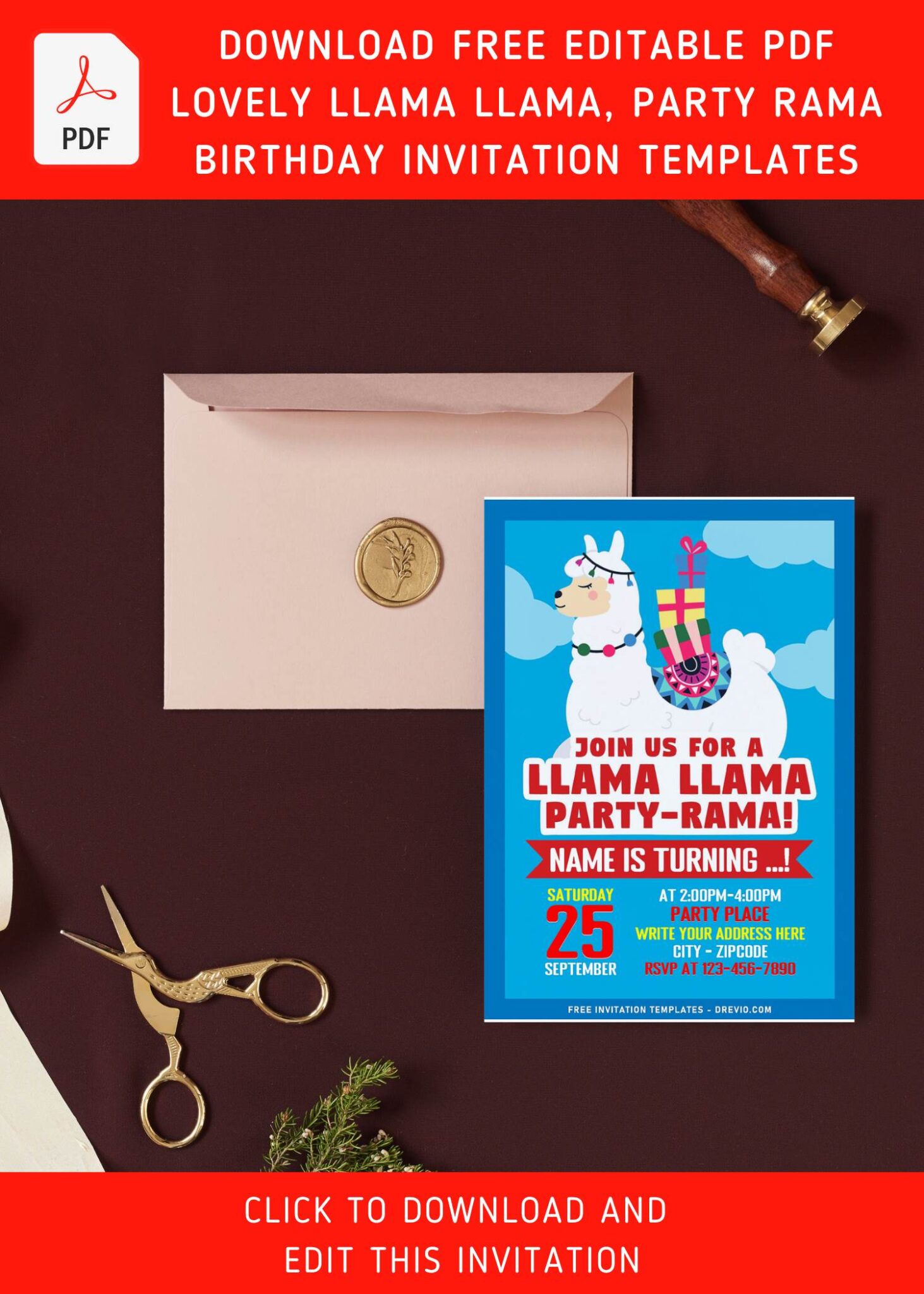 (Free Editable PDF) Lovely Llama Party-Rama Birthday Invitation Templates