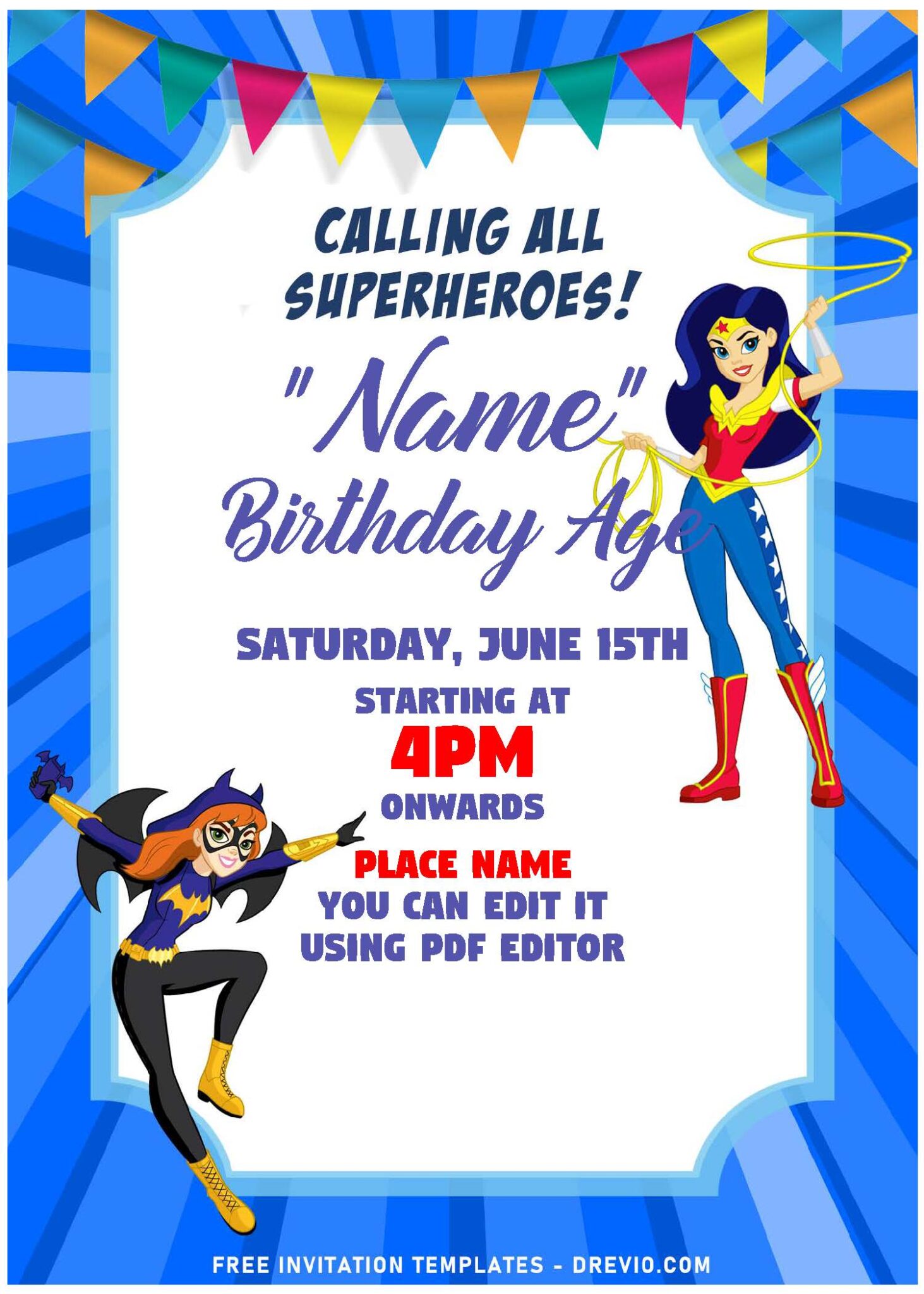 (Free Editable PDF) Kryptonite DC Supergirl Birthday Invitation Templates