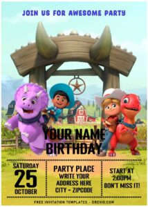 (Free Editable PDF) Pre-Westoric Dino Ranch Birthday Invitation Templates