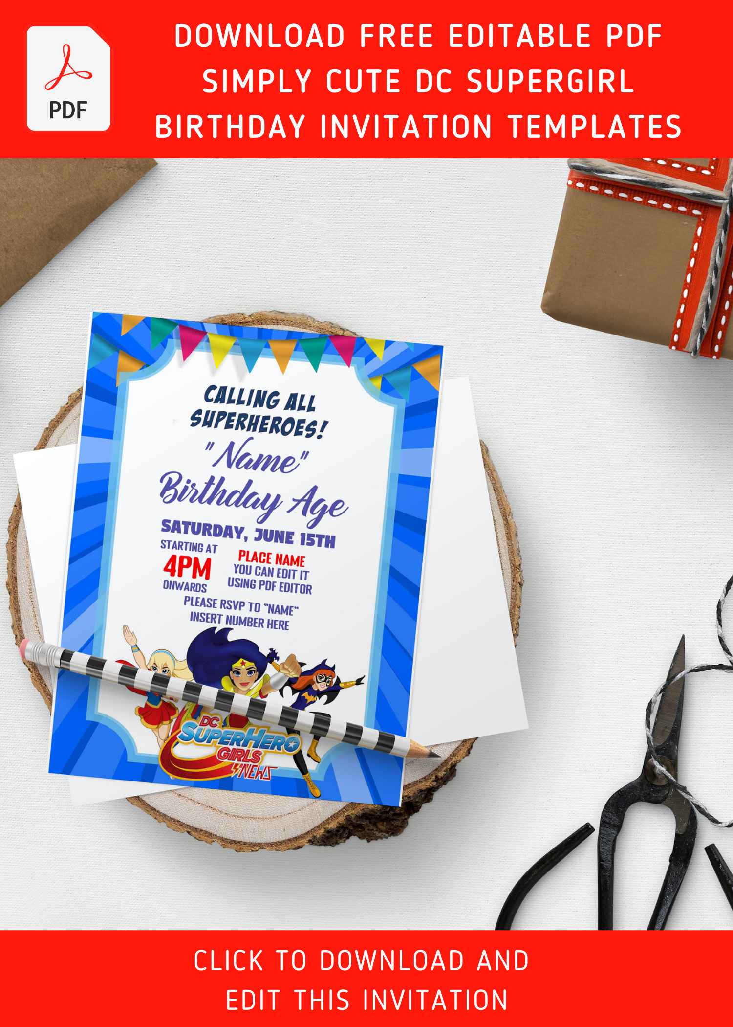 (Free Editable PDF) Kryptonite DC Supergirl Birthday Invitation Templates