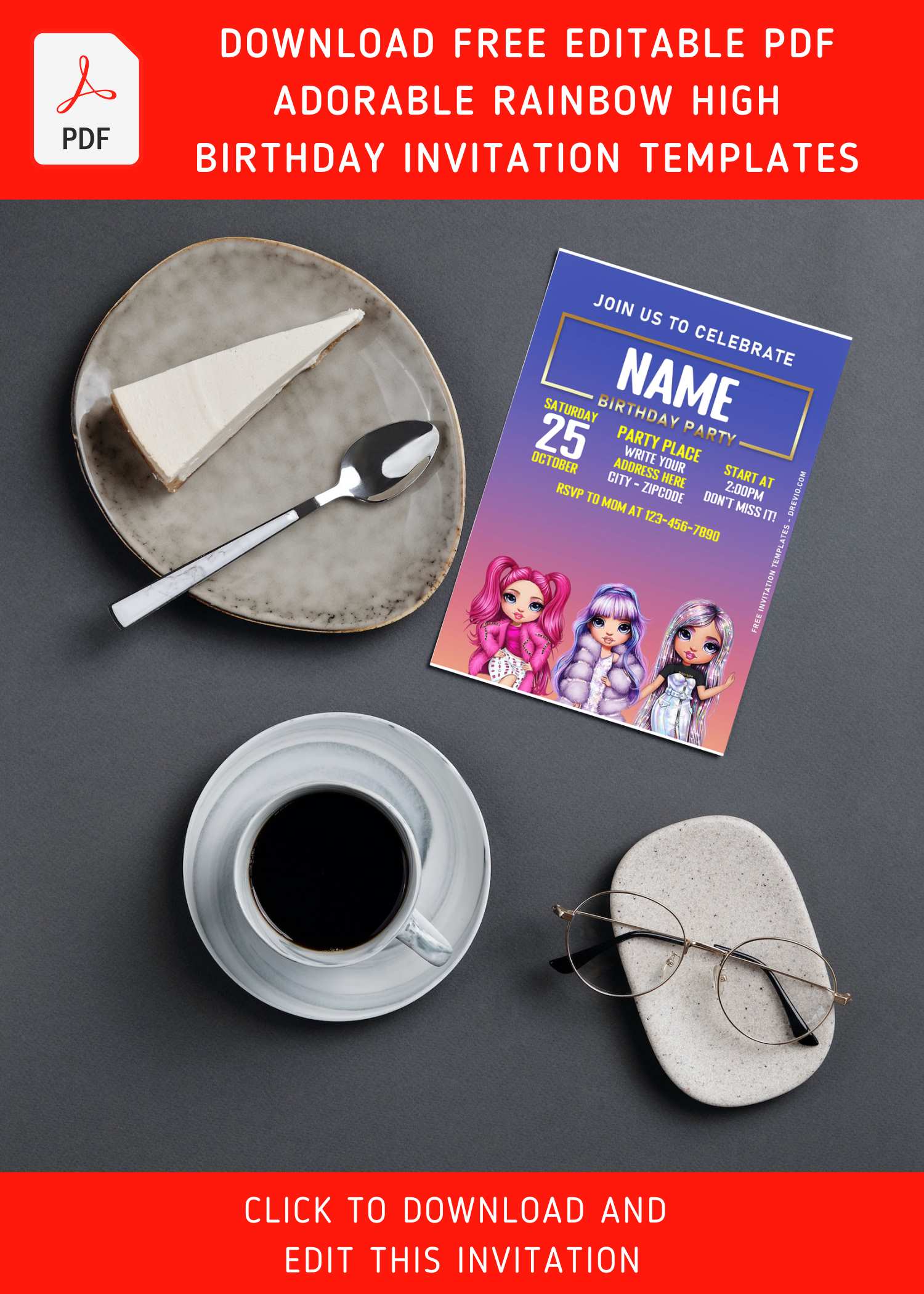 (Free Editable PDF) Adorable Fancy Rainbow High Birthday Invitation ...