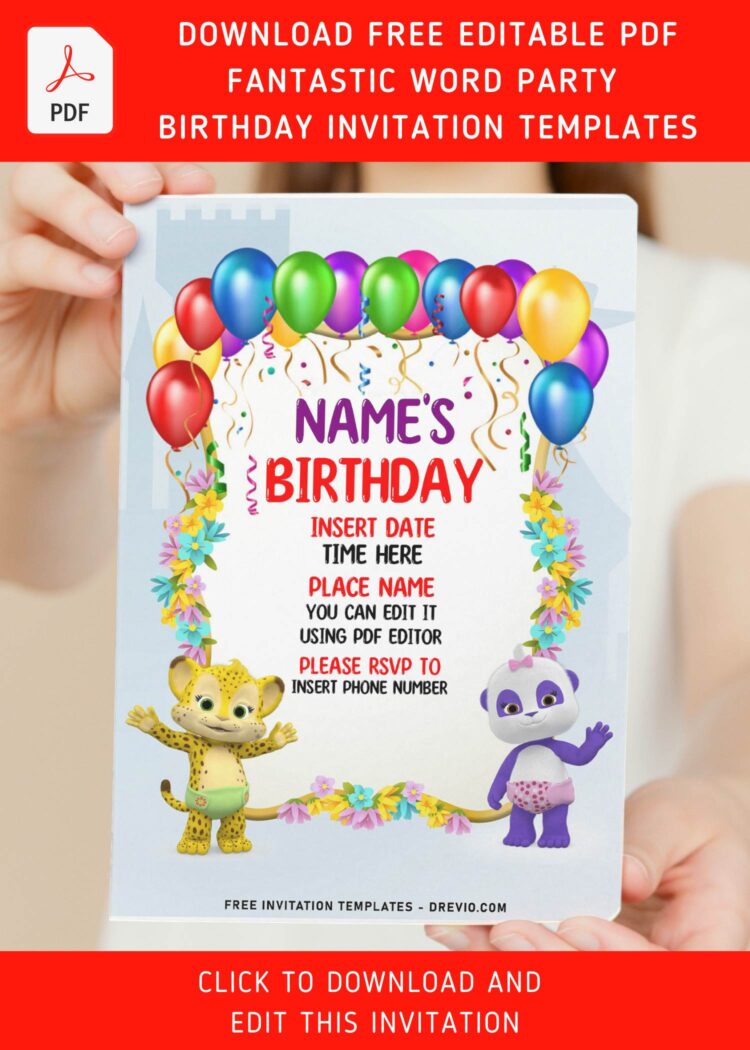 (Free Editable PDF) Cheerful Word Party First Birthday Invitation Templates