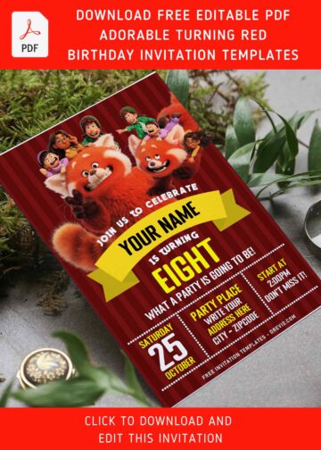 (Free Editable PDF) Playful Turning Red Birthday Invitation Templates
