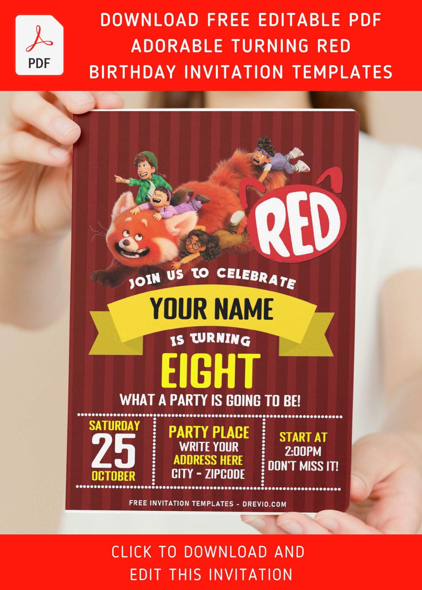 (Free Editable PDF) Playful Turning Red Birthday Invitation Templates