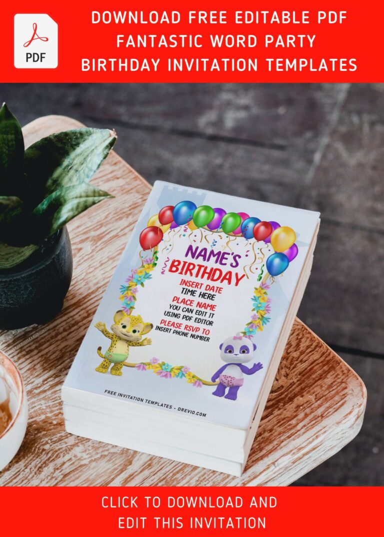(Free Editable PDF) Cheerful Word Party First Birthday Invitation Templates